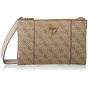GUESS womens Noelle Double Zip Crossbody, Latte, one size US