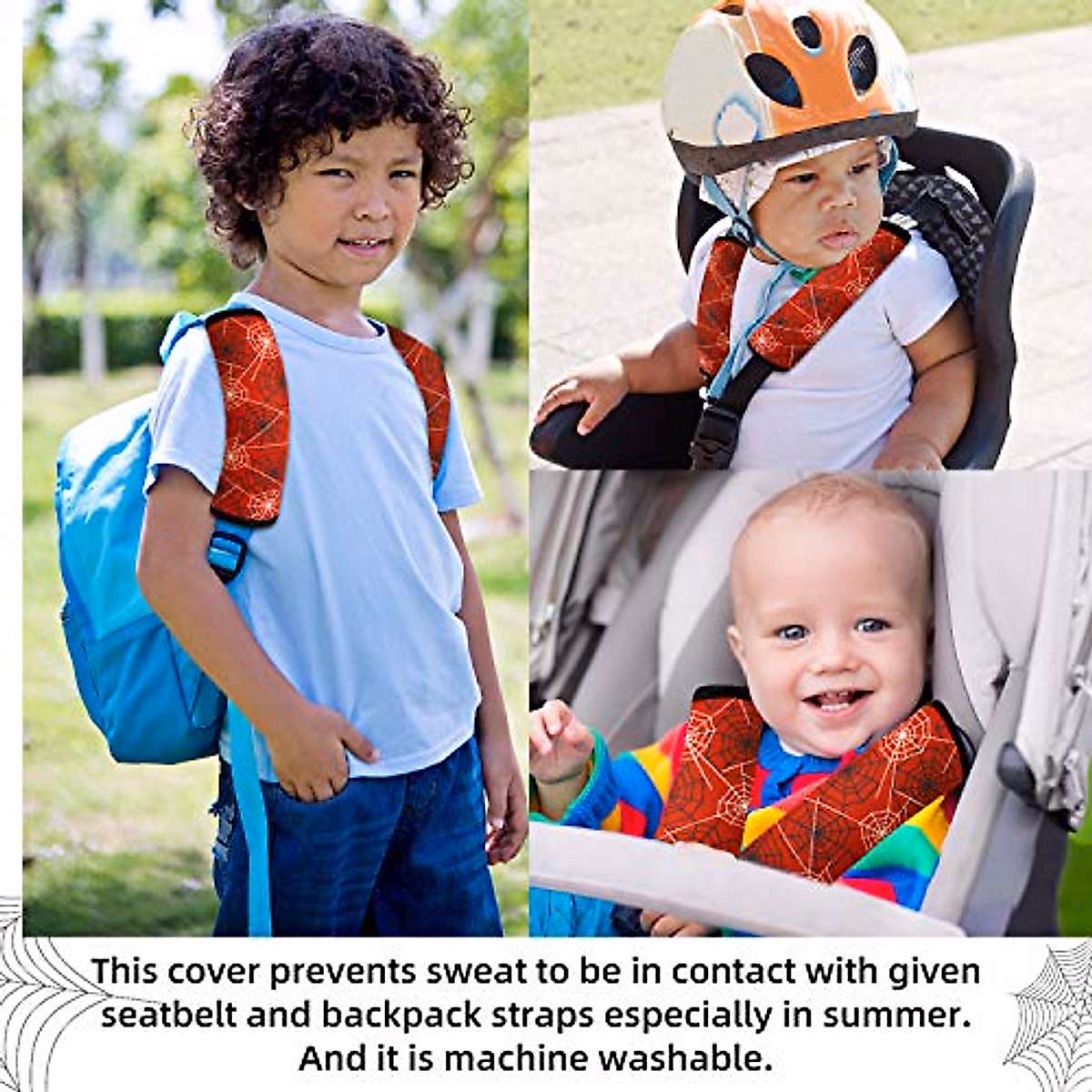 Spider Seat Belt Cover for Kids, Seat Belt Pad for Boys, Car Seat Straps Shoulder Pads for Kids, Kid's Seat Belt Cushion, Shoulder Strap Pad, 1 Piece（RED)