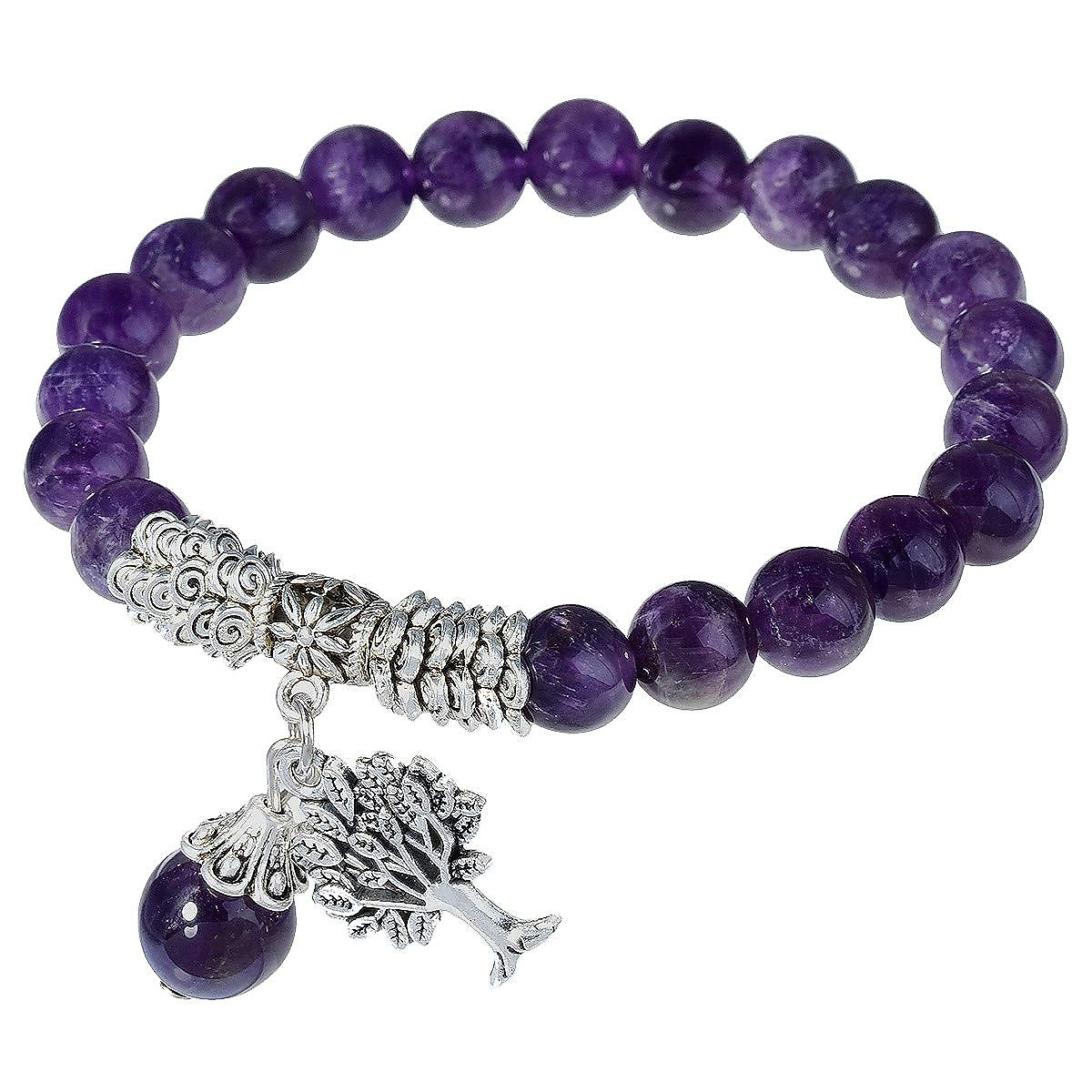 TUMBEELLUWA Beaded Bracelets Semi Precious Stone Yoga Beads Healing Crystals Tree Charm Chakra Bracelet Handmade Jewelry for Women,Amethyst