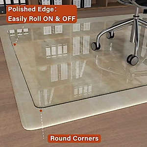 CONGUILIAO Glass Chair Mat, 36" x 46" Tempered Glass Office Chair Mat for Carpeted or Hardwood Floors, Computer Chair Mat Floor Protector Mat, Effortless Rolling, Easy to Clean (Transparent)
