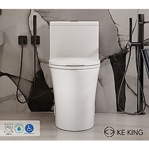 KE KING Water Saving 0.8/1.28 GPF High Efficient Dual-Flush Elongated One-Piece Toilet with Comfort Chair Seat ADA Height, Sleek White Toilet Bowl