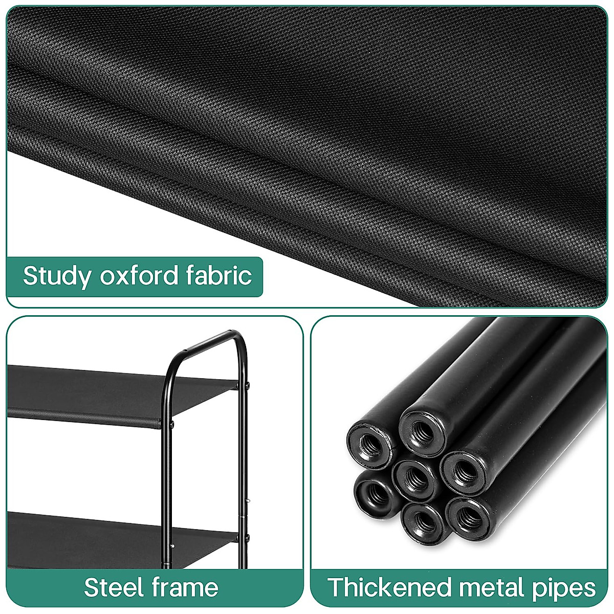 AOODA Long 3 Tier Shoe Rack for Closet Entryway, Stackable Wide Shoe Storage Organizer Holds 24 Pairs Sneaker Shelf for Bedroom, Floor, Garage, Dorm (Black)