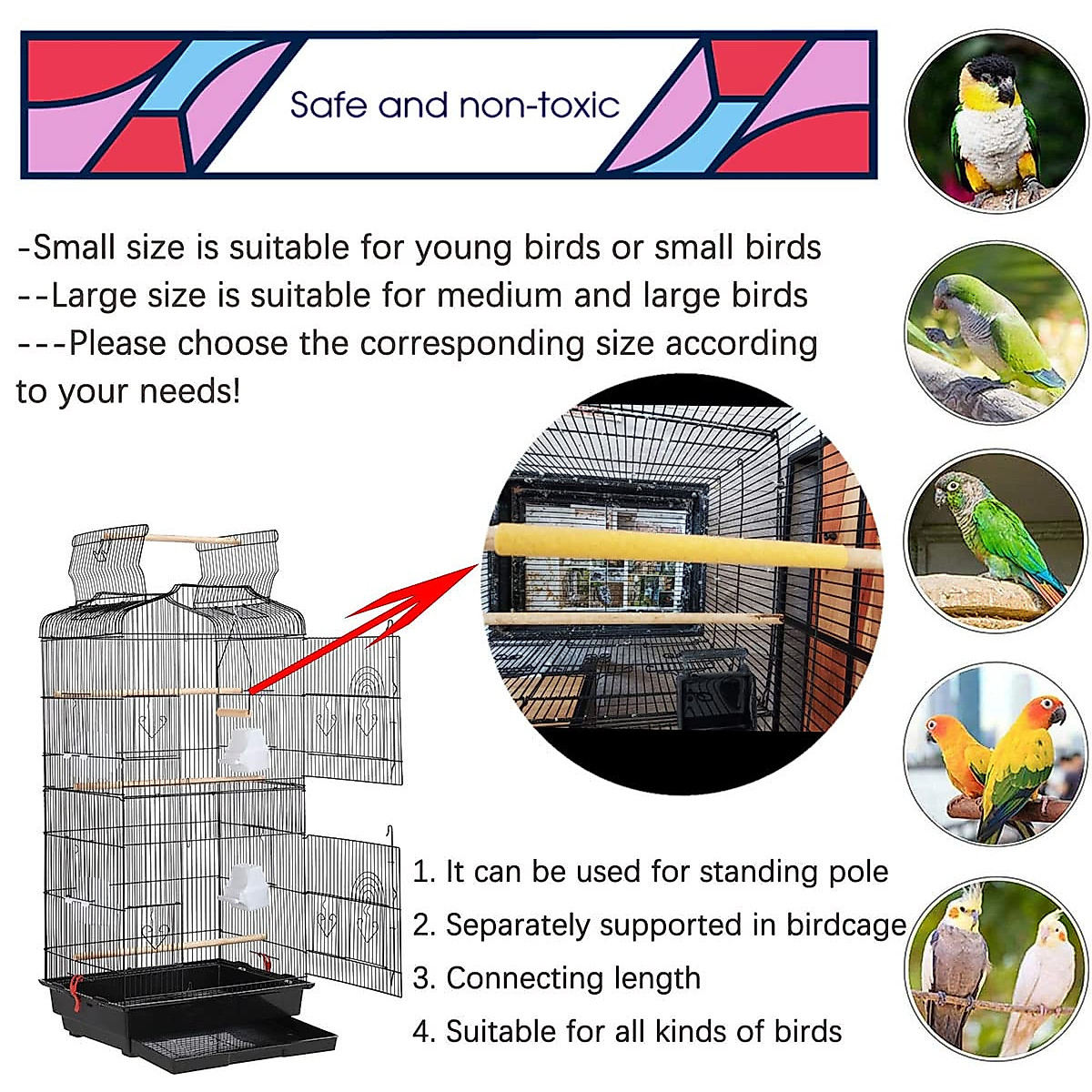 20Pcs Sand Perch Covers for Bird - 7.5" Bird Perchs Bird Stand Bird Cage Accessories Natural Wood Perch Platform Paw Grinding Stick for Parakeets, Lovebirds, Parrotlets, Canaries