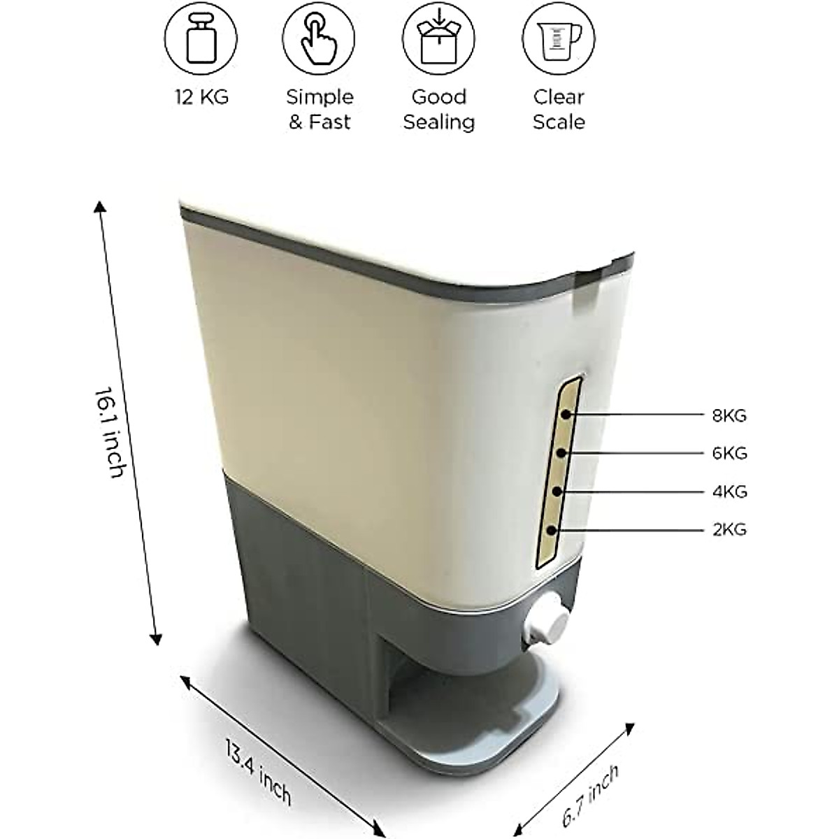 Rice Dispenser Set, Dry Food Dispenser with Rice Storage Sponge Cleaner, Rice Container Storage 25lbs, Rice Dispenser 25 Pounds for Rice Holder In Grey (Cup Not Included)