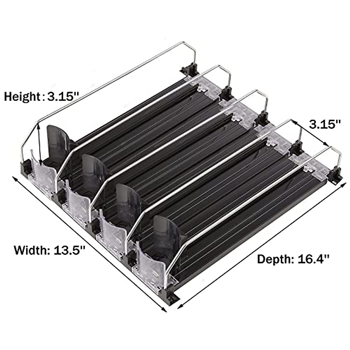 Yesland Drink Organizer for Fridge, 4 Rows Width Ajustable Soda Can Organizer for Refrigerator Self-Pushing Beverage Pusher Glide for Water Bottle, Beer Can, Juice Jar, Kitchen, Pantry, Black