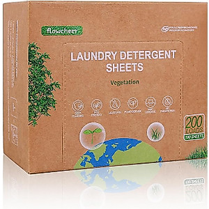 Flowcheer Ultra Concentrated Laundry Detergent Sheets - 200 Count, Fresh Vegetation Scent, Ideal for Busy Households, Eco-Friendly, Versatile, Powerful Stain Removal
