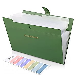 SKYDUE Expanding File Folder, Folders with 8 Pockets , Folder Organizer with Snap Closure A4 and Letter Size Accordian Document Paper Organizer for Home School Office (OliveGreen)