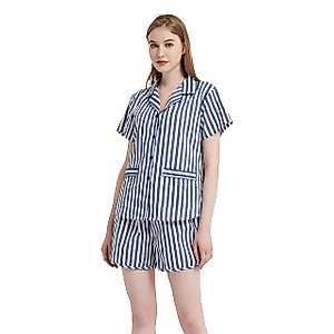 GLOBAL Womens Pajama Set Short Sleeve PJs for Women cotton Pajamas Summer Sleepwear