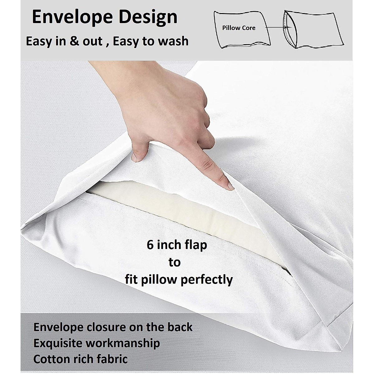 Lasimonne White Pillowcases,Pack of 6, Standard/Queen Size, 200 Thread Count Percale, CVC Pillow Cover