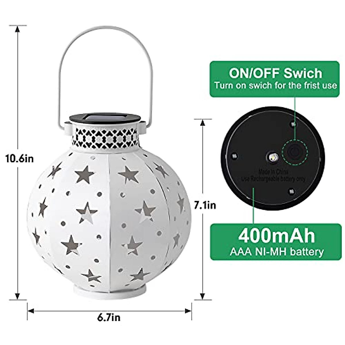 BEAU JARDIN 4 Pack Hanging Solar Lanterns Outdoor Metal Waterproof Star LED Decorative Lights Patio Deco Decoration Warm White Auto On/Off Landscape for Tabletop Yard Trees Garden Retro White BG438