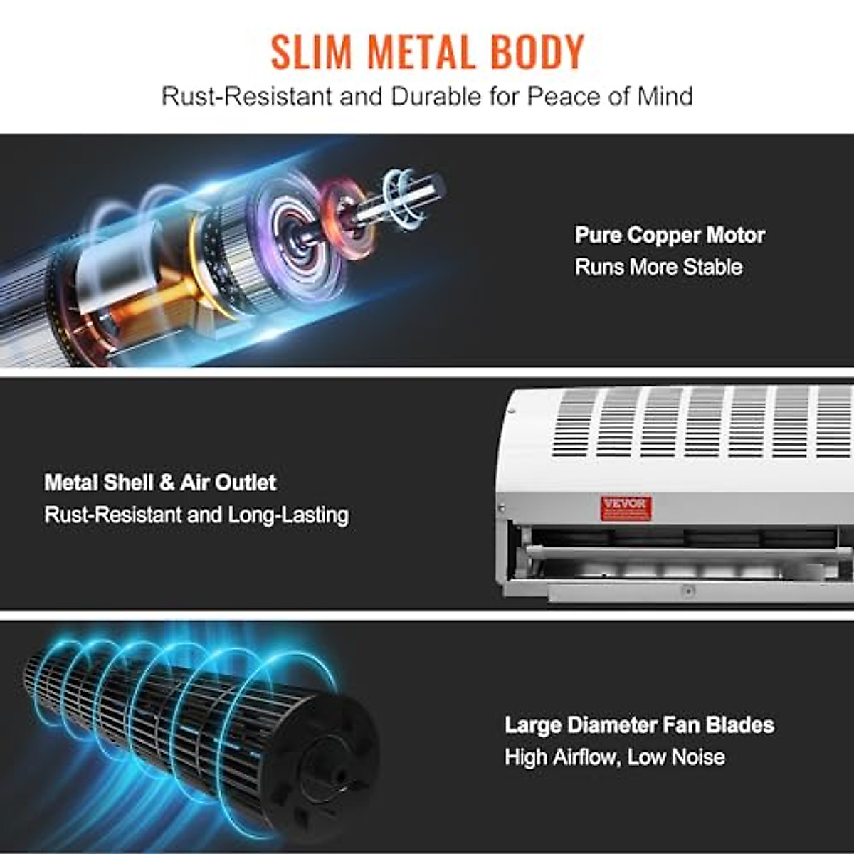 VEVOR 36" Commercial Indoor Air Curtain Super Power 2 Speeds 1200CFM, Wall Mounted Air Curtains for Doors, Indoor Over Door Fan with Heavy Duty Limit Switch, Easy-Install 110V Unheated