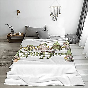 Easter Spring Throw Blanket 60x50inch, Green Gnomes Flannel Fleece Blanket for Sofa Couch, Decorative Warm Blankets for Living Room/Bedroom