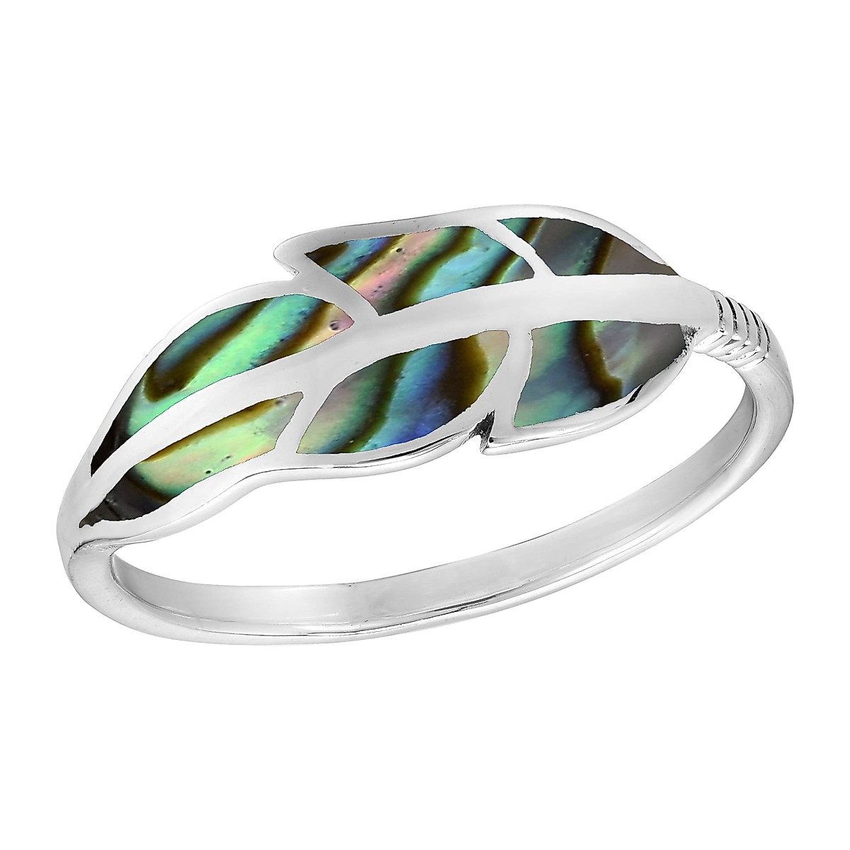 AeraVida Floating Feather Abalone Shell Inlay .925 Sterling Silver Ring, shell, not known,