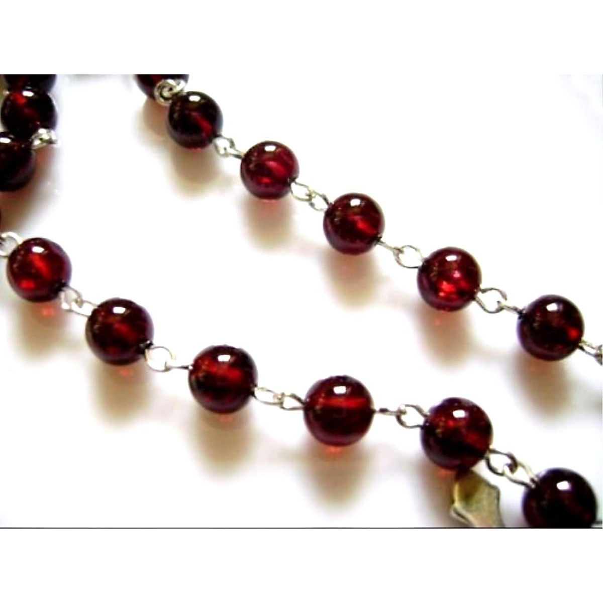 elegantmedical HANDMADE Garnet Gemstone Bead Catholic Sterling 925 Silver 5 DECADE ROSARY Cross Crucifix Necklace Womens/Girls