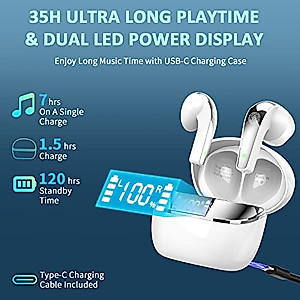 Wireless Earbud, Bluetooth 5.2 Headphones Deep Bass, Bluetooth Earbud Wireless Headphones Noise Cancelling Wireless Earphones in Ear with Mic, USB-C Mini LED Charging Case, IP7 Waterproof 35H Ear Buds