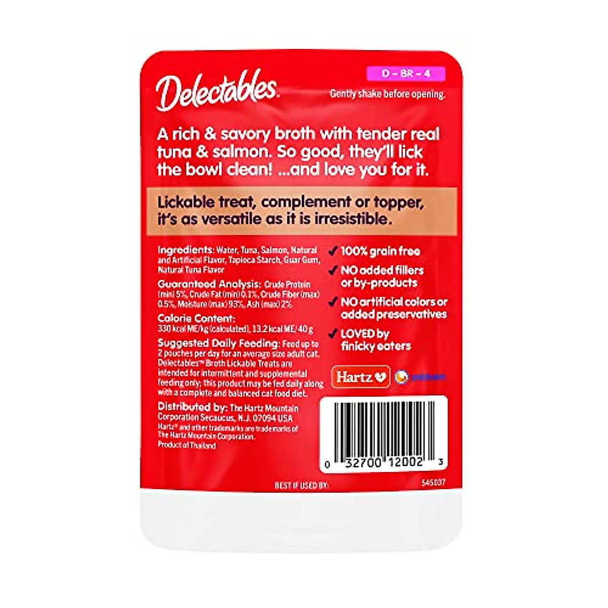 Hartz Delectables Savory Broths Tuna & Salmon Lickable Wet Cat Treats, 12 Count