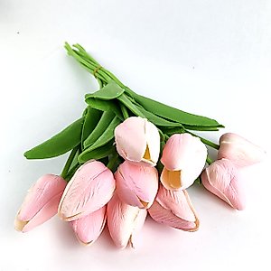 Worlds 10PC Light Pink PU Artificial Tulip Flowers Artificial Latex Tulips Flower Bouquet for Home Wedding Party Garden Decor 14" Inch