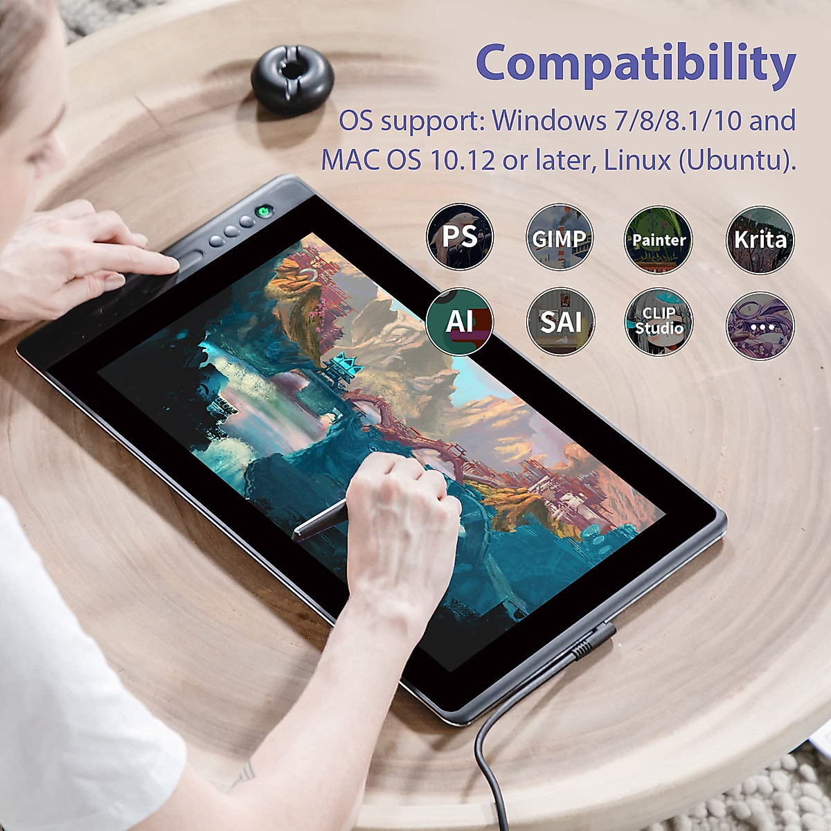 HUION KAMVAS Pro 16 Graphics Drawing Tablet with Screen Full-Laminated Graphics Monitor with Battery-Free Stylus Tilt 8192 Pen Pressure 6 Hot Keys Touch Bar - 15.6inch Graphic Tablet for PC/MAC/Linux