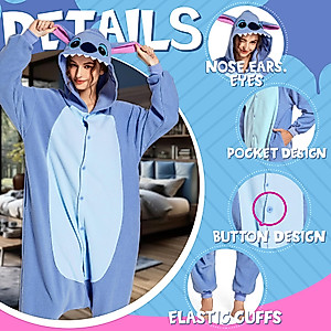 CANASOUR Polar Fleece Halloween Costume Christmas Adult Anime Unisex Animal Cosplay Onesie (Medium, New Blue)