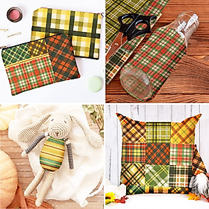 Whaline 30Pcs Cotton Autumn Fat Quarters Fabric 15 Design Fall Spice Plaids Fabric Squares 12 x 12 Inch Quilting Fabric Patchwork Precut Quilt Charm Squares for Harvest Thanksgiving DIY Crafts Sewing