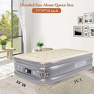 HOTOZON Twin Air Mattress with Built-in Pump, 18" Foldable Air Bed with Carry Bag, Luxury Elevated Inflatable Air Mattresses, Blow Up Airbed for Home, Camping & Guests, Grey