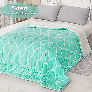 Sted Sherpa Fleece Weighted Blanket 15lbs, Moroccan Pattern Ultra-Soft Warm Sherpa with Premium Ceramic Beads to Relieve Stress, Individual Use on Couch Bed Teal 60"×80" 15 lbs