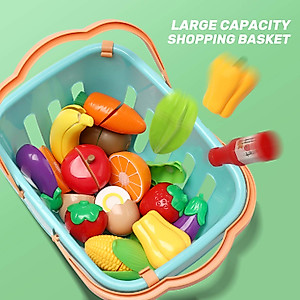 CUTE STONE Pretend Play Kitchen Toy with Cookware Steam Pressure Pot and Electronic Induction Cooktop, Cooking Utensils, Toy Cutlery, Cut Play Food, Shopping Basket Learning Gift for Girls Boys