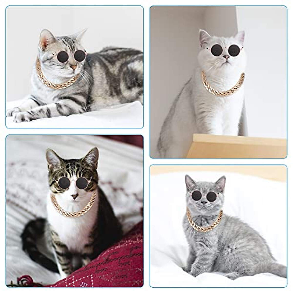 cobee Cat Sunglasses, Retro Kitten Sunglass with Rose Gold Chain Eye UV Protection Classic Small Cat Glasses Cosplay Costume for Photo Props Cute Pet Decorations for Birthday Party