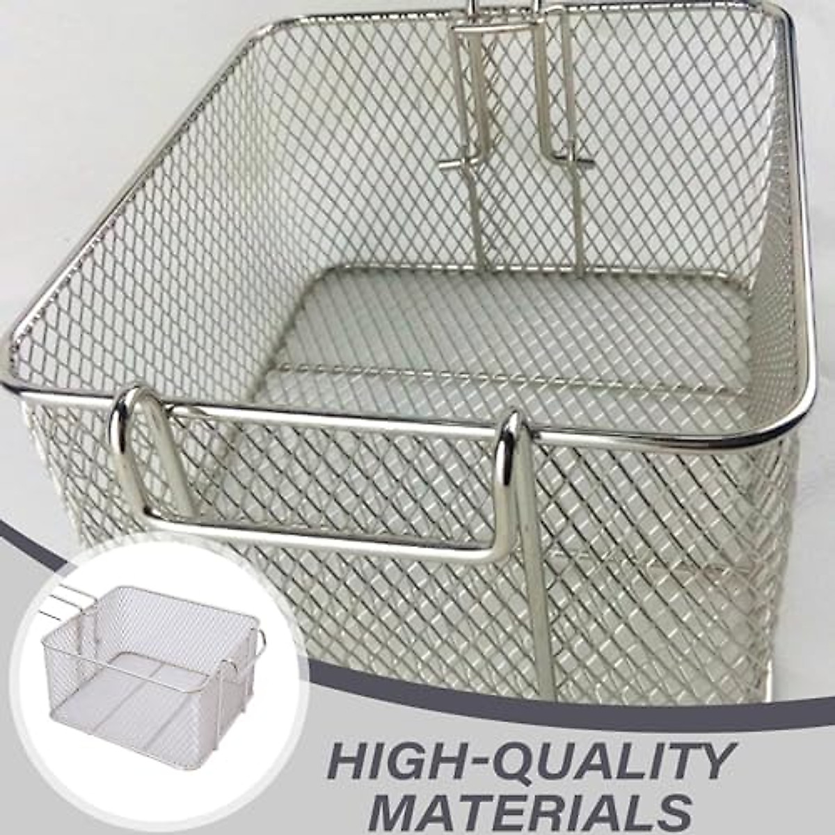 Fryer Basket 8.3x7.5x4.3 In Stainless Steel Fry Basket with Removable Handle & Pot Edge Hooks Kitchen Cooking Rectangle French Fry Basket for Serving Food, Frying Basket For Pot