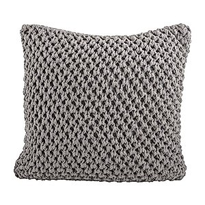 SARO LIFESTYLE Collecti 1590 Sheridan Collection Cotton Knitted Design Down Filled Throw Pillow, Grey, 20" Square
