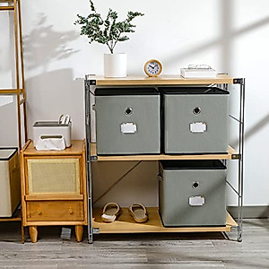 Furnhome Fabric Storage Cubes Bins with Labels, Foldable Storage Cubes with Handles, Washable Cube Storage Bins 13 x 13, Square Storage Bins for Cube Organizer for Shelf, Bedroom, Closet-set of 2, Beige