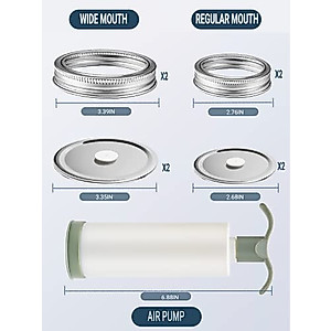 Mason Jar Vacuum Sealer, Food Vacuum Sealer Vacuum Seal Kit for Wide Mouth and Regular Mouth Mason Jars with Manual Vacuum Pump for Food Storage, Fermentation and Canning Jar