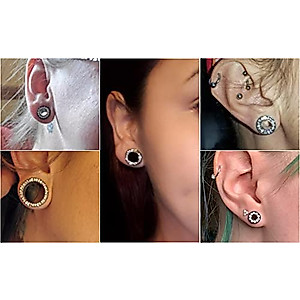 WYR Unisex Women and Men 6pcs/3pairs Hollow Silver/Black/Gold Color Stainless Steel Screw Ear Plugs Tunnels with Clear ZirconEar Plugs Tunnels - Ear Expander Ear Gauges Stretcher 00g(10mm)