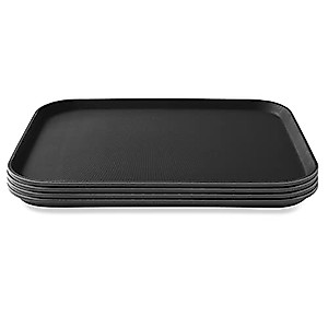 Jubilee (Set of 4) 14" x 18" Rectangular Restaurant Serving Trays, Black - NSF Certified Non-Slip Food Service Tray