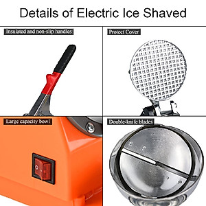 Electric Ice Crusher with Dual Blades,300W Electric Ice Shaver Machine (176lbs/80kg Per Hour,2200rpm) with Cover and Bowl 110V Electric Snow Cone Maker for Shaved Ice,Margaritas,Home Commercial Use