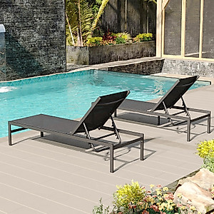 Yoneesn Pool Lounge Chair, Aluminum Outdoor Lounge Chair Set of 2 with Adjustable 5-Position Recliner and Lay Flat Patio Chaise Lounge for Patio, Beach, Pool... (L80.7 x W28.1 x H15)