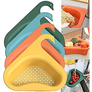 4 Pack Kitchen Sink Drain Basket Swan Drain Rack, Multifunctional Kitchen Triangular Sink Filter Swan Drain Basket for Kitchen Sink Hangs on Faucet Fits All Sink