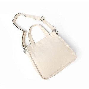 Jeelow Small Canvas Tote Handbag Bag Purse For Women Girl (Beige Original)