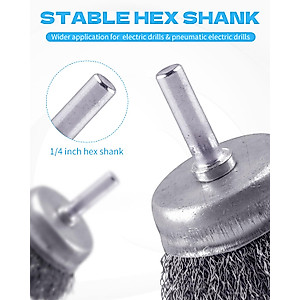 Rocaris 7 Pack Carbon Steel Wire Wheel Brush, Cup Brush, Wheel Brush, Pen Brush Set with 1/4-Inch Round Shank for Rust Removal, Corrosion and Scrub Surface