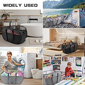 2 Pack Pop Up Laundry Hamper 65L Large Collapsible Laundry Baskets Laundry Basket with Durable Handles Mesh Laundry Hamper for Clothes Toys Perfect for Bathroom Dorm Travel Kids Room Grey+Black