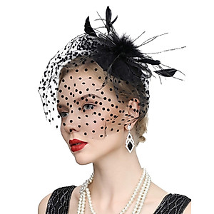 Cizoe Fascinator Hair Clip Pillbox Hat Bowler Feather Flower Veil Wedding Party Hat Tea Hat(2-Black)