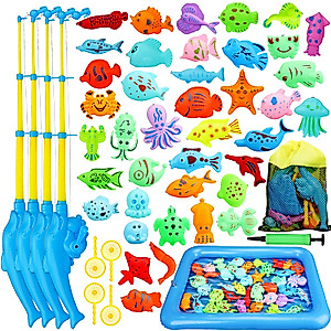 TOY Life 4-Player Magnetic Fishing Game for Kids 3-5, Kids Fishing Pole, Toddler Fishing Pole, Magnetic Fishing Toy, Toddler Bath Toys for Kids, Kids Fishing Rod, Summer Pool Water Fish Toys for Kids