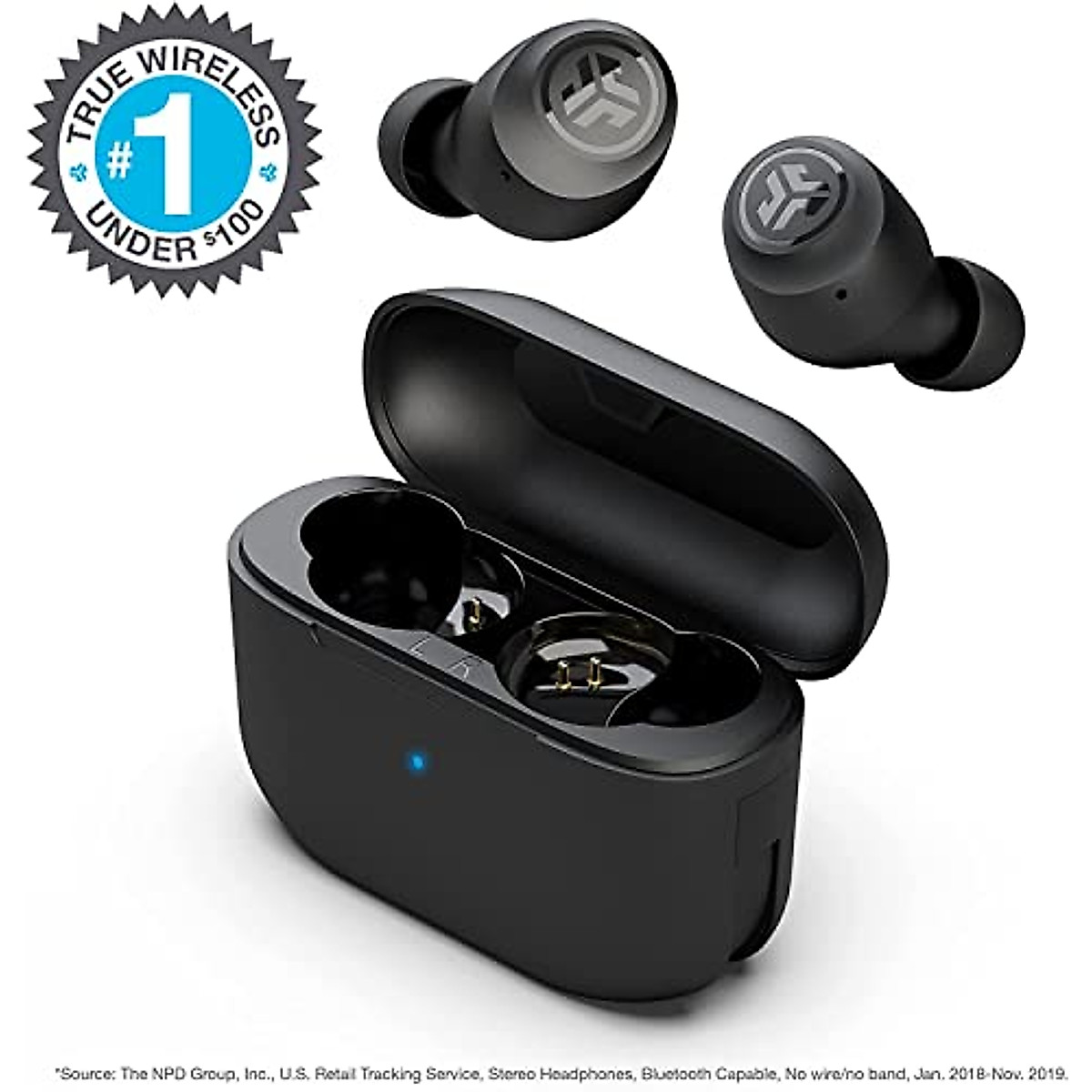 JLab Go Air Pop True Wireless Bluetooth Earbuds + Charging Case, Graphite, Dual Connect, IPX4 Sweat Resistance, Bluetooth 5.1 Connection, 3 EQ Sound Settings Signature, Balanced, Bass Boost