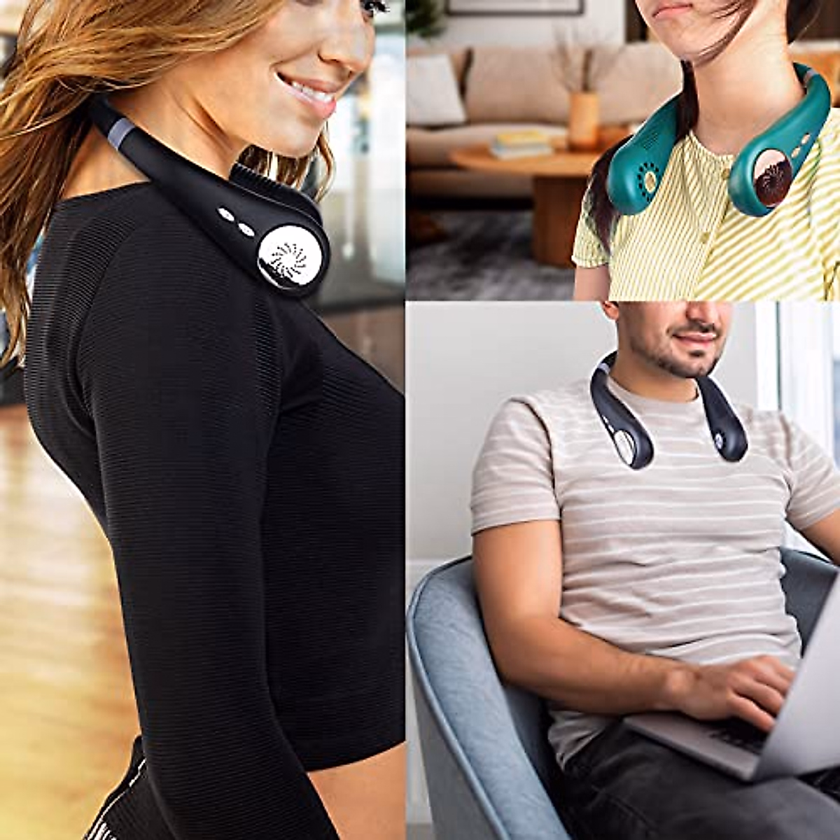 RDF Personal Neck Fan,Bladeless Rechargeable USB Powered Fan,Adjustable Strong Cooling Wind with Light(Green)