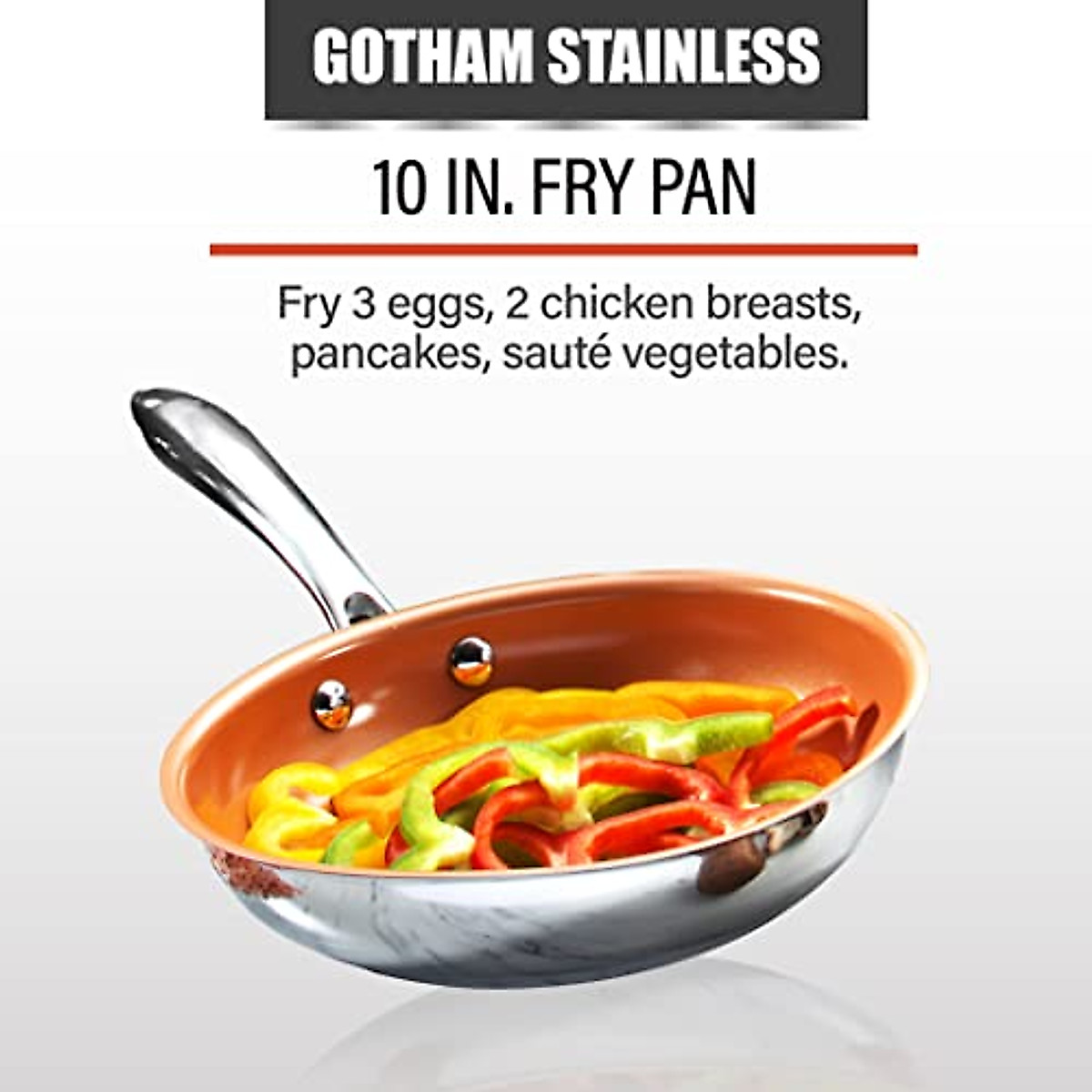Gotham Steel Stainless Steel Premium 10” Frying Pan, Triple Ply Reinforced with Super Nonstick Ti- Cerama Copper Coating and Induction Capable Encapsulated Bottom – Dishwasher Safe