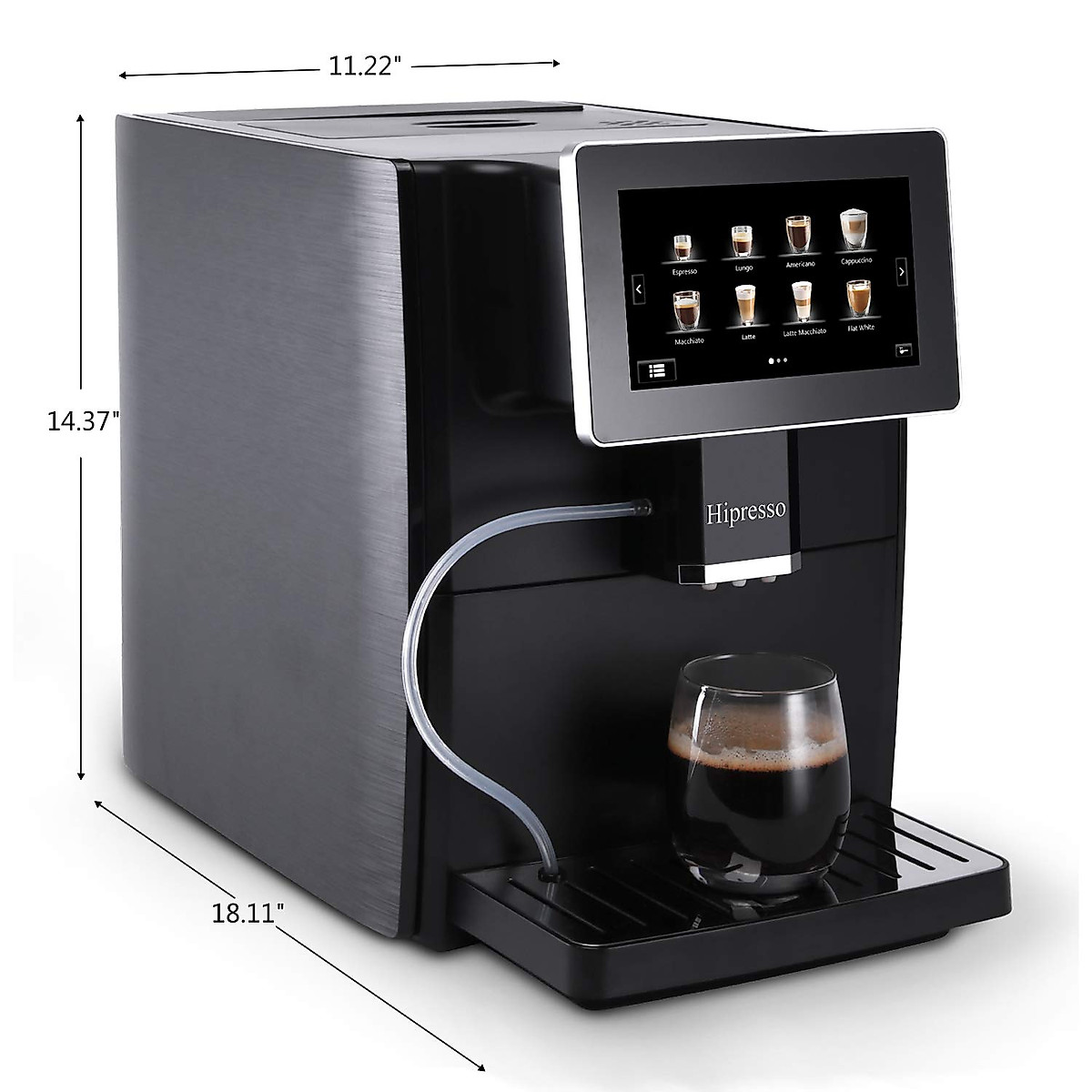Hipresso Super Fully Automatic Espresso Coffee Machine-7" HD TFT Touchscreen with Milk Frother 19 Bar Pressure