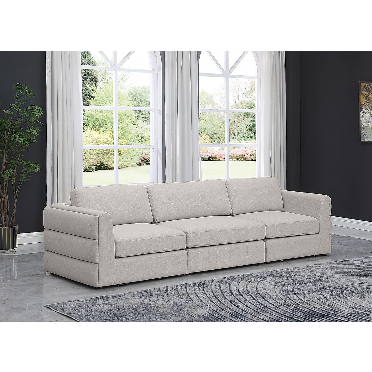Meridian Furniture Beckham Collection Modern | Contemporary Linen Textured Polyester Modular Sofa, 114" Wide, Beige