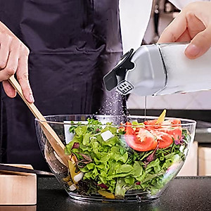 Glass Salt and Pepper Shakers Set - Moisture Proof Salt Shaker with Plastic Lid - Refillable Spice Dispenser for Kitchen or Travel - Cute Seasoning Shakers Container - Set of 2 Bottles