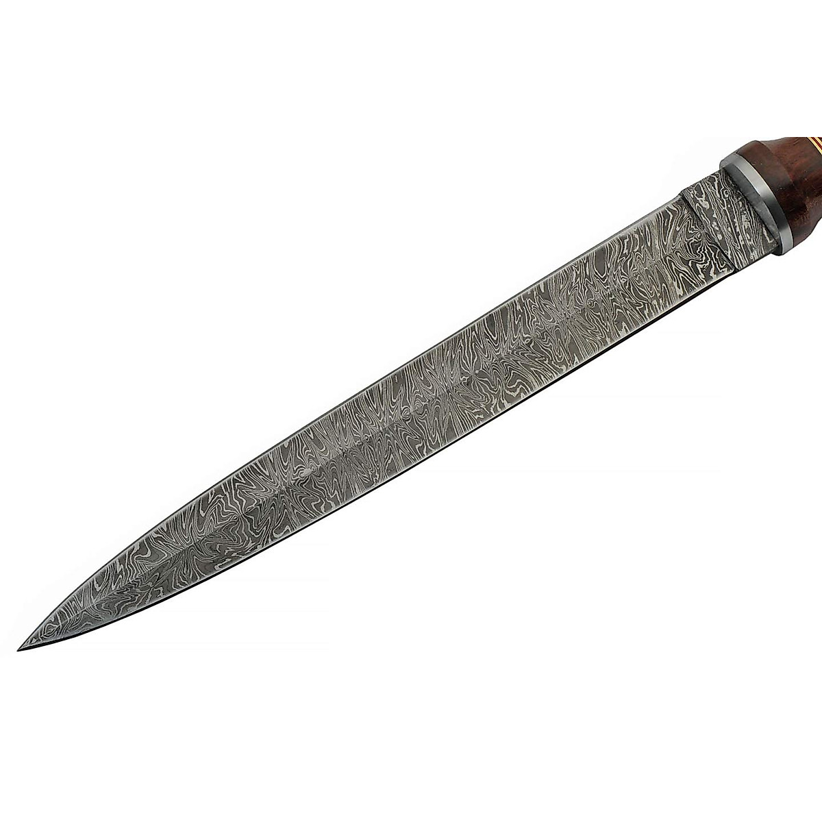 Szco Supplies 18.5" Red/Black Braided Wood Handle Damascus Steel Spear-Point Hunter's Knife