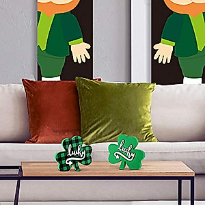 Hicarer 2 Pieces St. Patrick's Day Decor Wooden Shamrock Decor with 3D Lucky Pattern Green Irish St. Patrick's Day Sign for Desk, Wall, Office and Home Decor